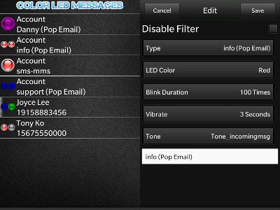 Color Led Messages for BlackBerry 10